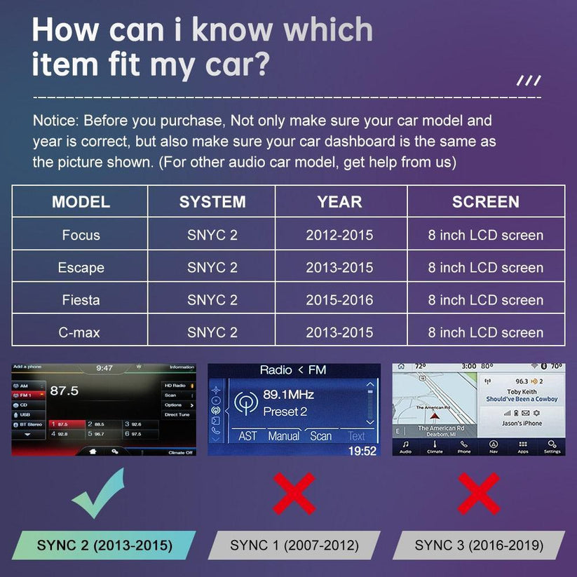 AUTOABC Wireless CarPlay Android Auto Retrofit Kit for Ford Sync2